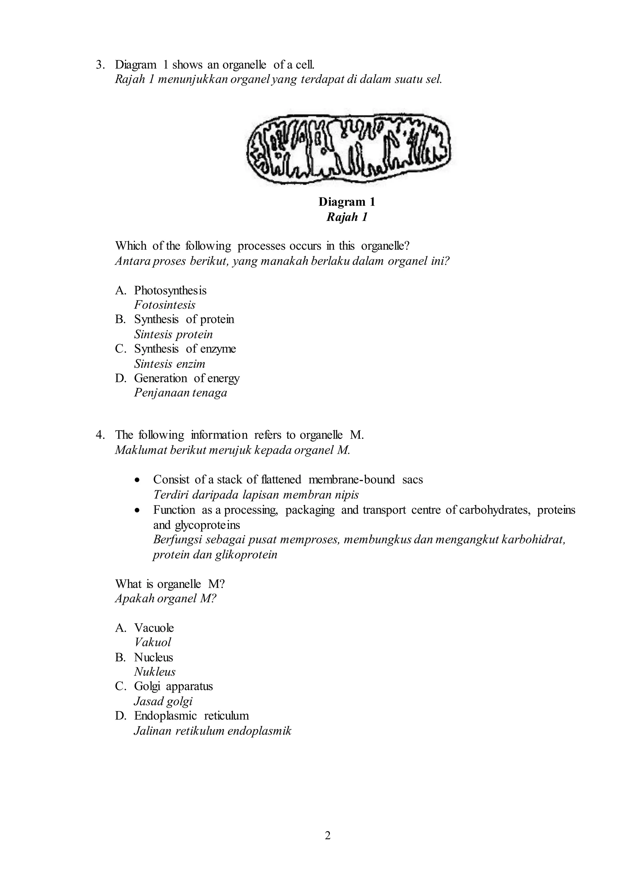 March 2015 biology form 4 test | PDF