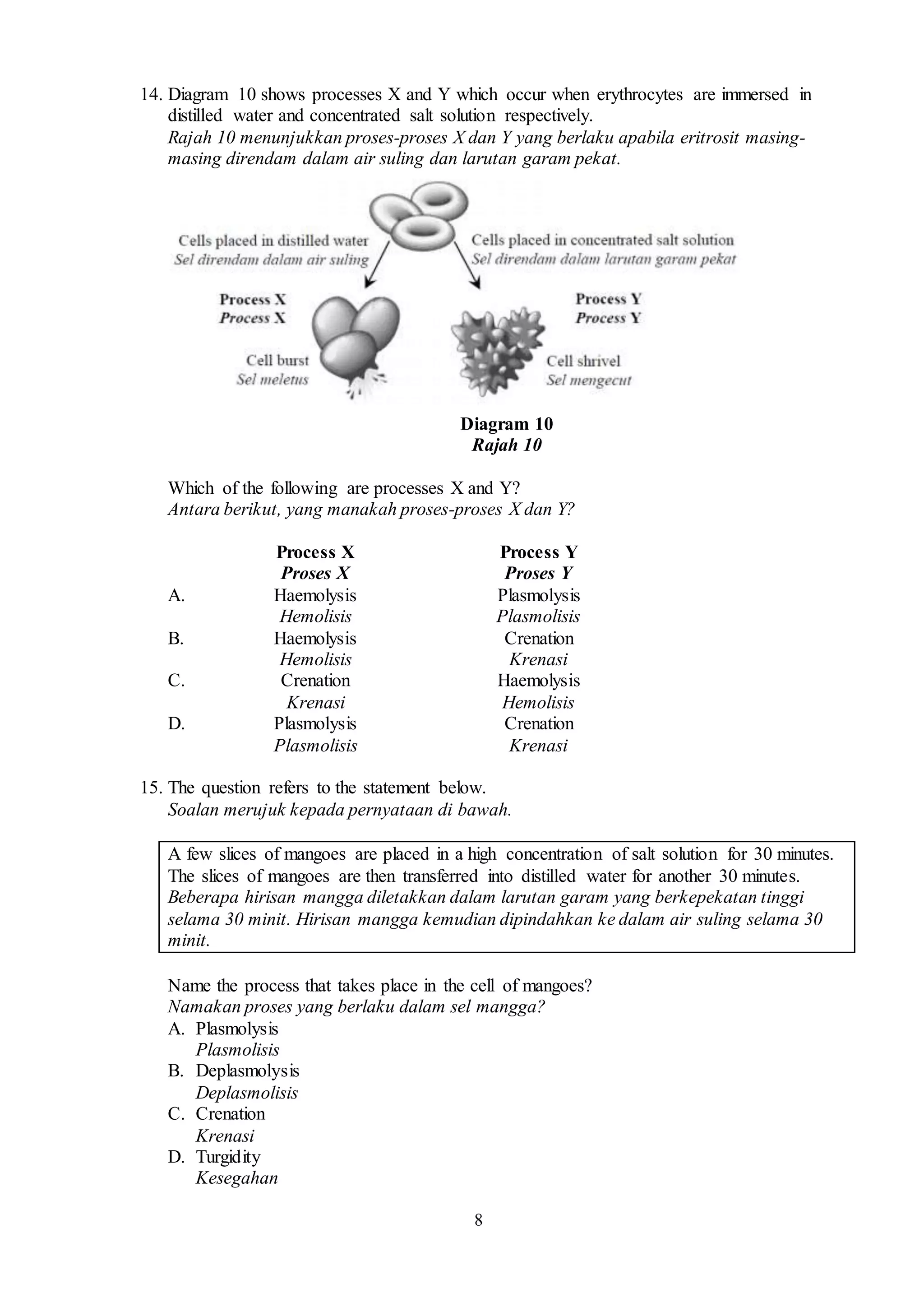March 2015 biology form 4 test | PDF