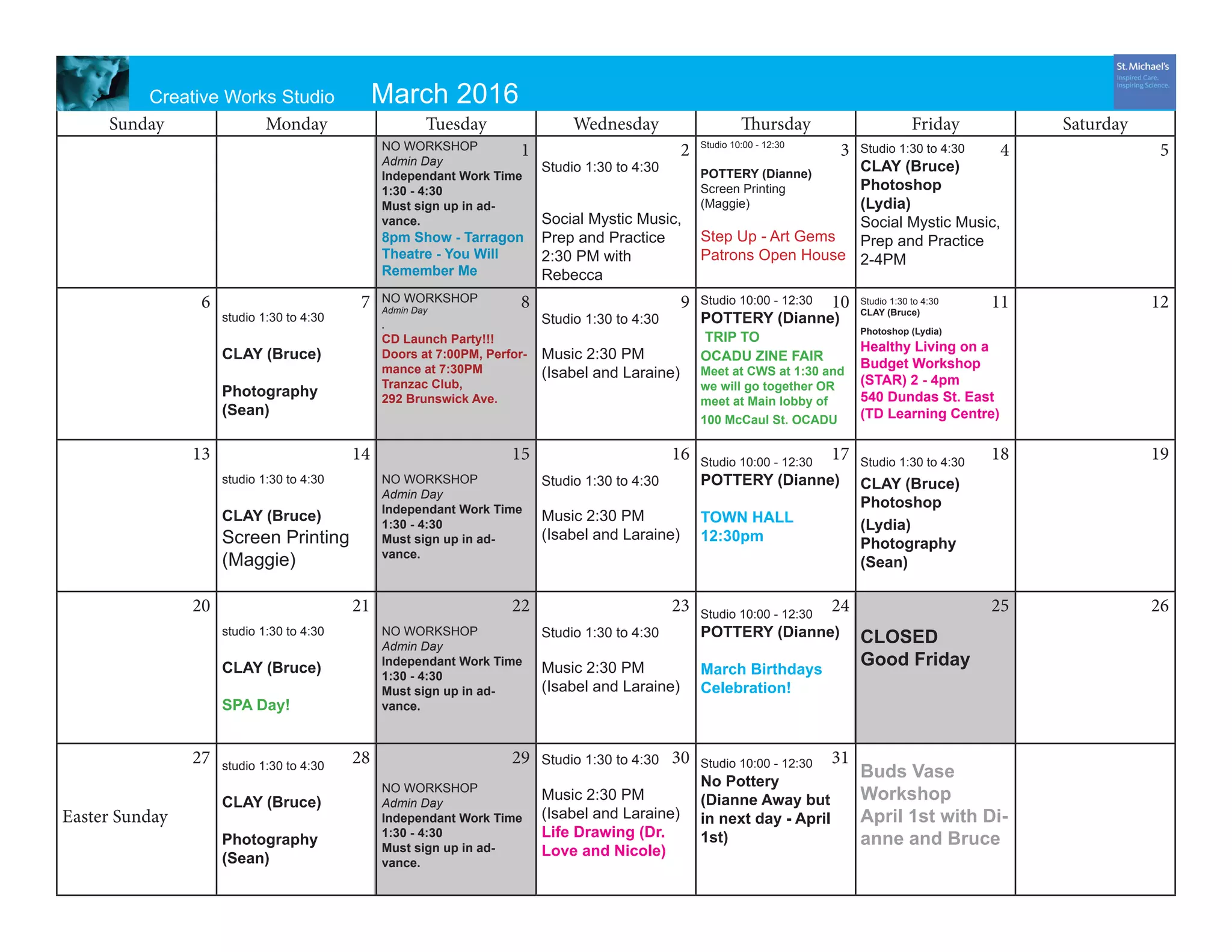 March 2016 programming calendar | PDF