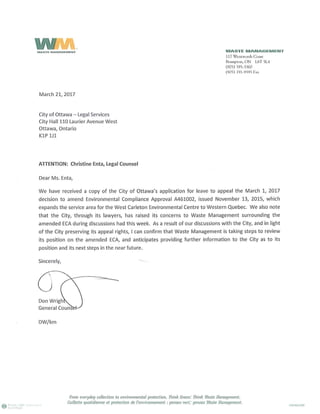 March 21 letter from Waste Management to City of Ottawa | PDF