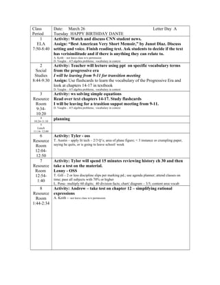 March 25 29 lesson plans | DOC
