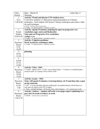 March 25 29 lesson plans | DOC