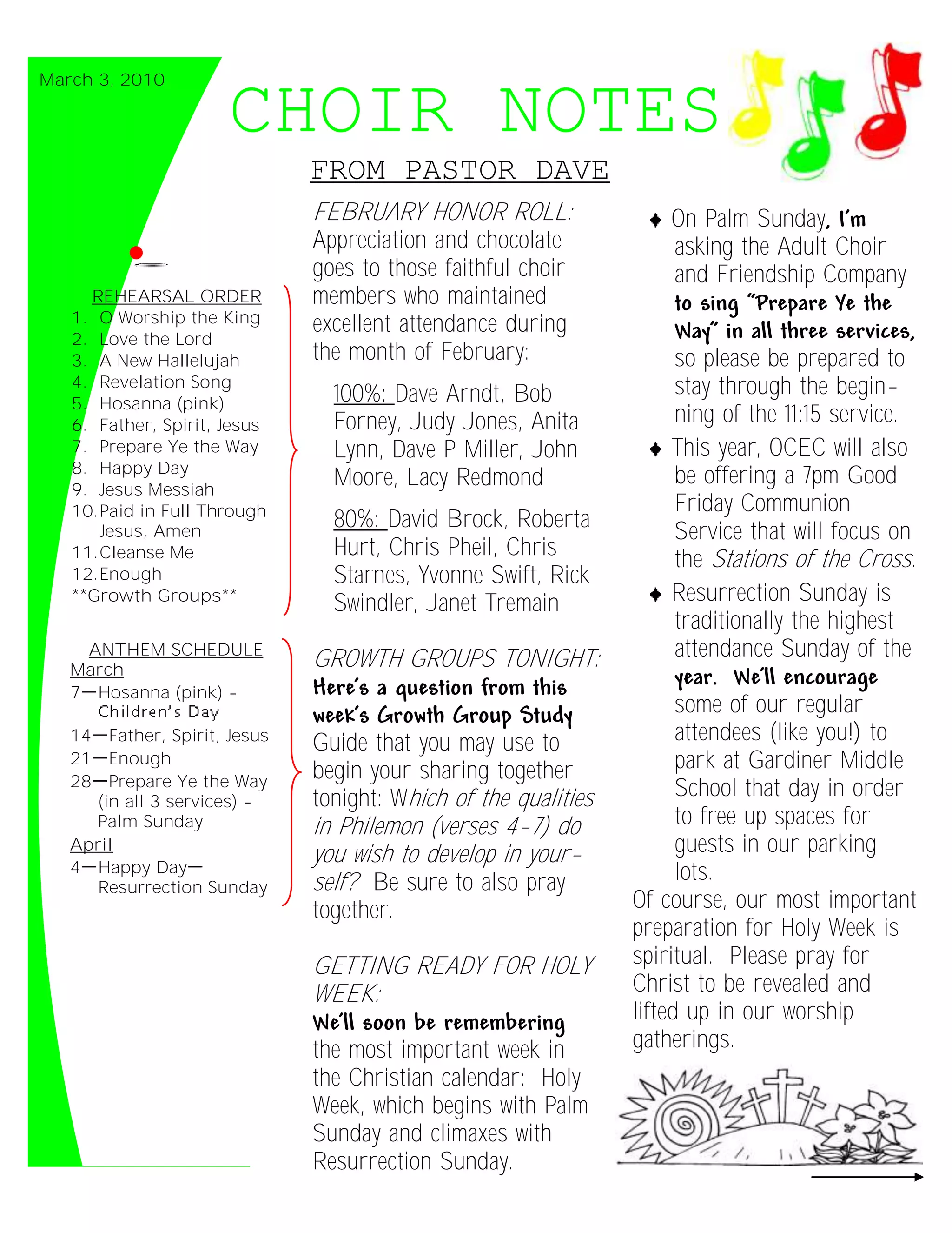 March 3, 2010 Choir Notes | PDF