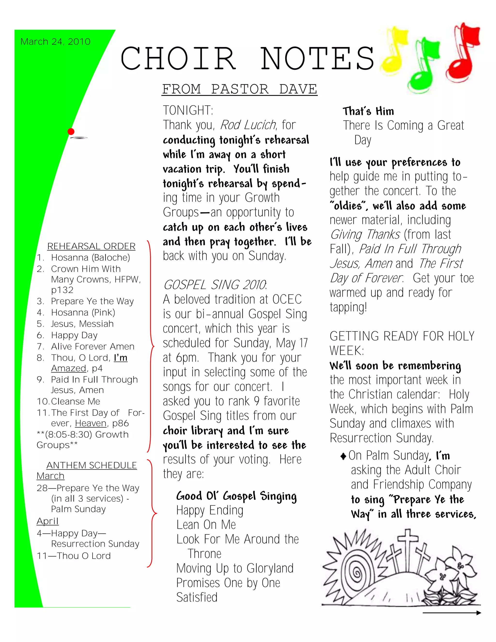 March 24, 2010 Choir Notes | PDF