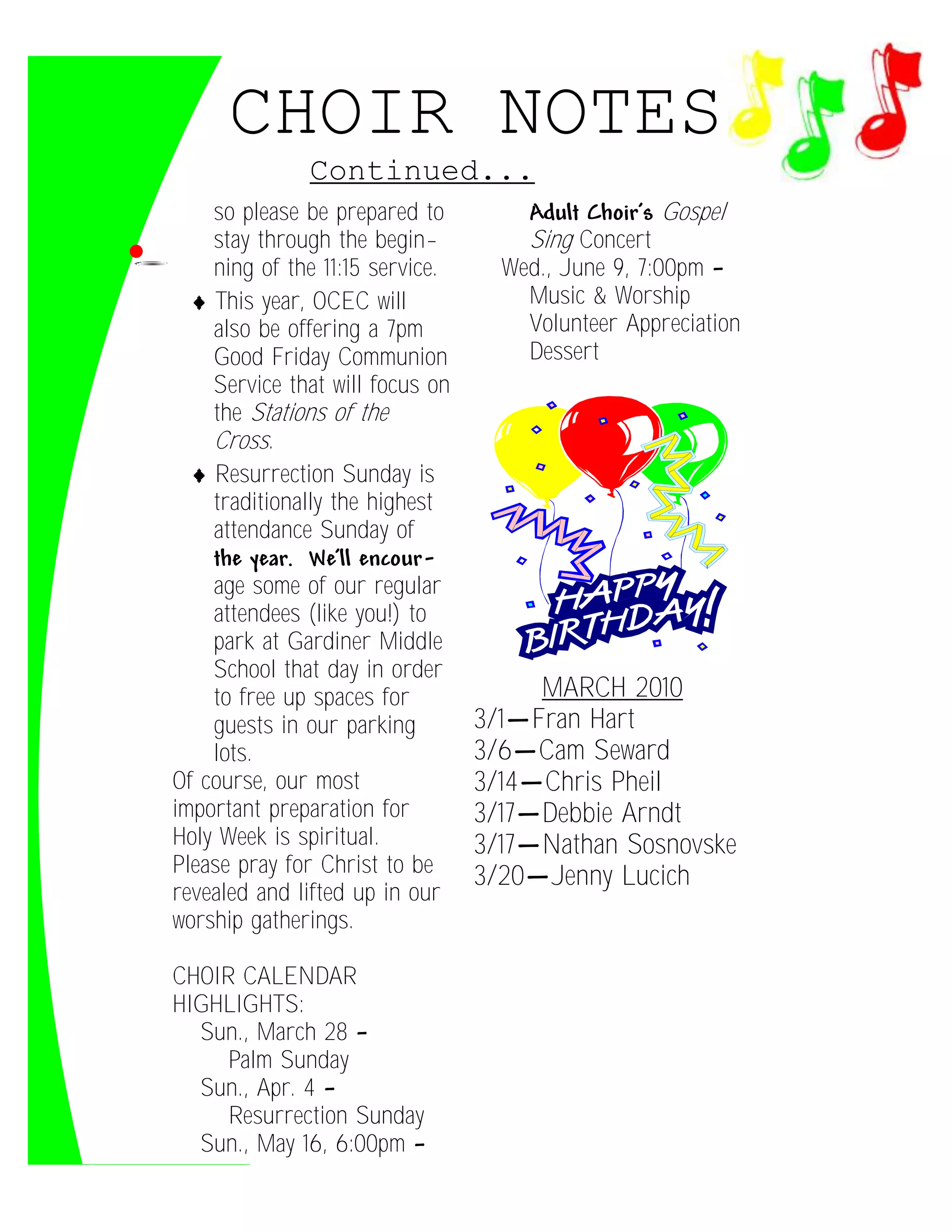 March 24, 2010 Choir Notes | PDF