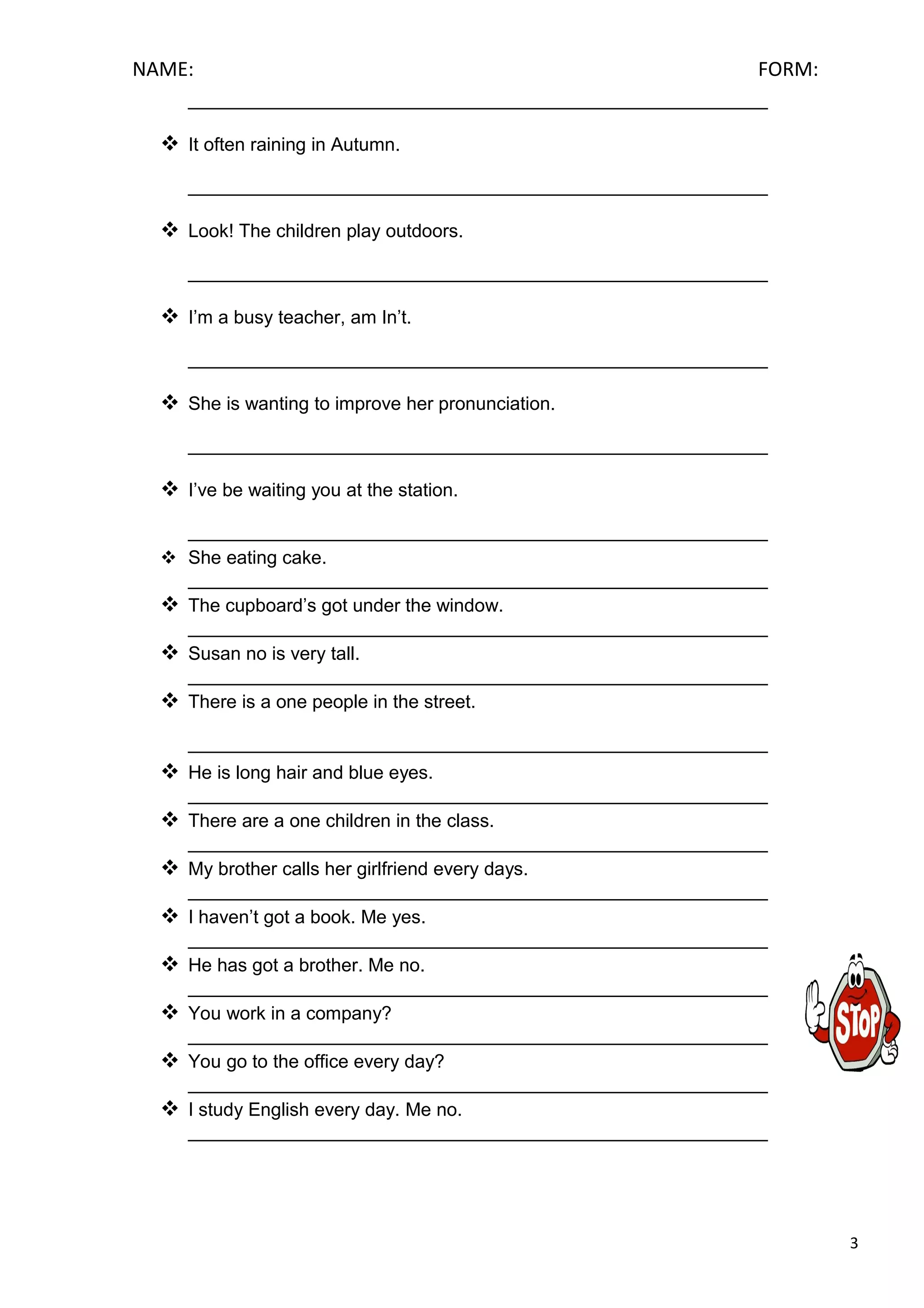 Error Identification Worksheet | PDF