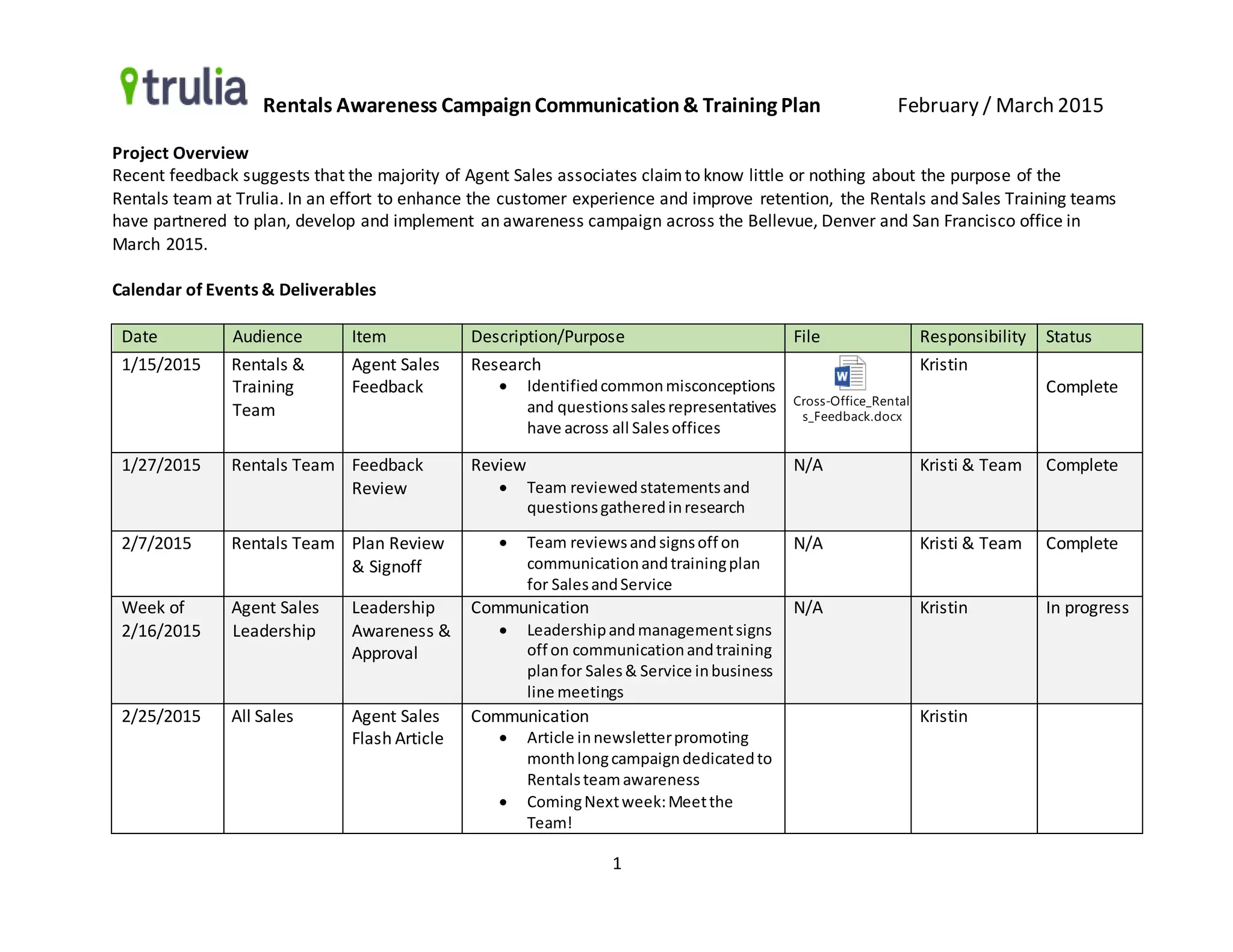 Example Communication & Training Plan | DOCX