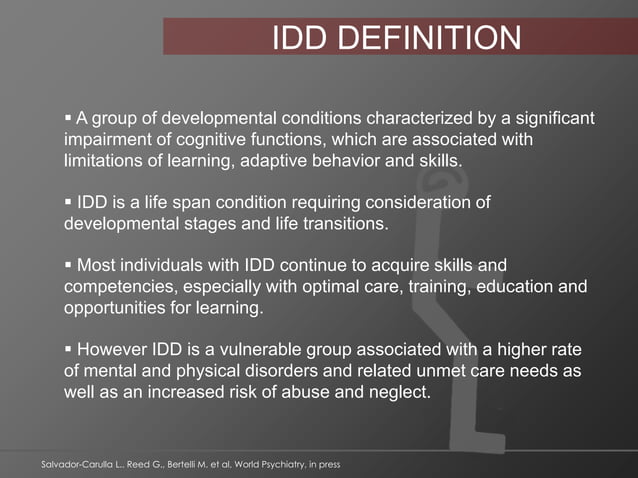 Intellectual Developmental Disorders and Mental Health: classification ...