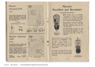 Valve & Amplifier Design, Marconi Valves (1950s) | PDF