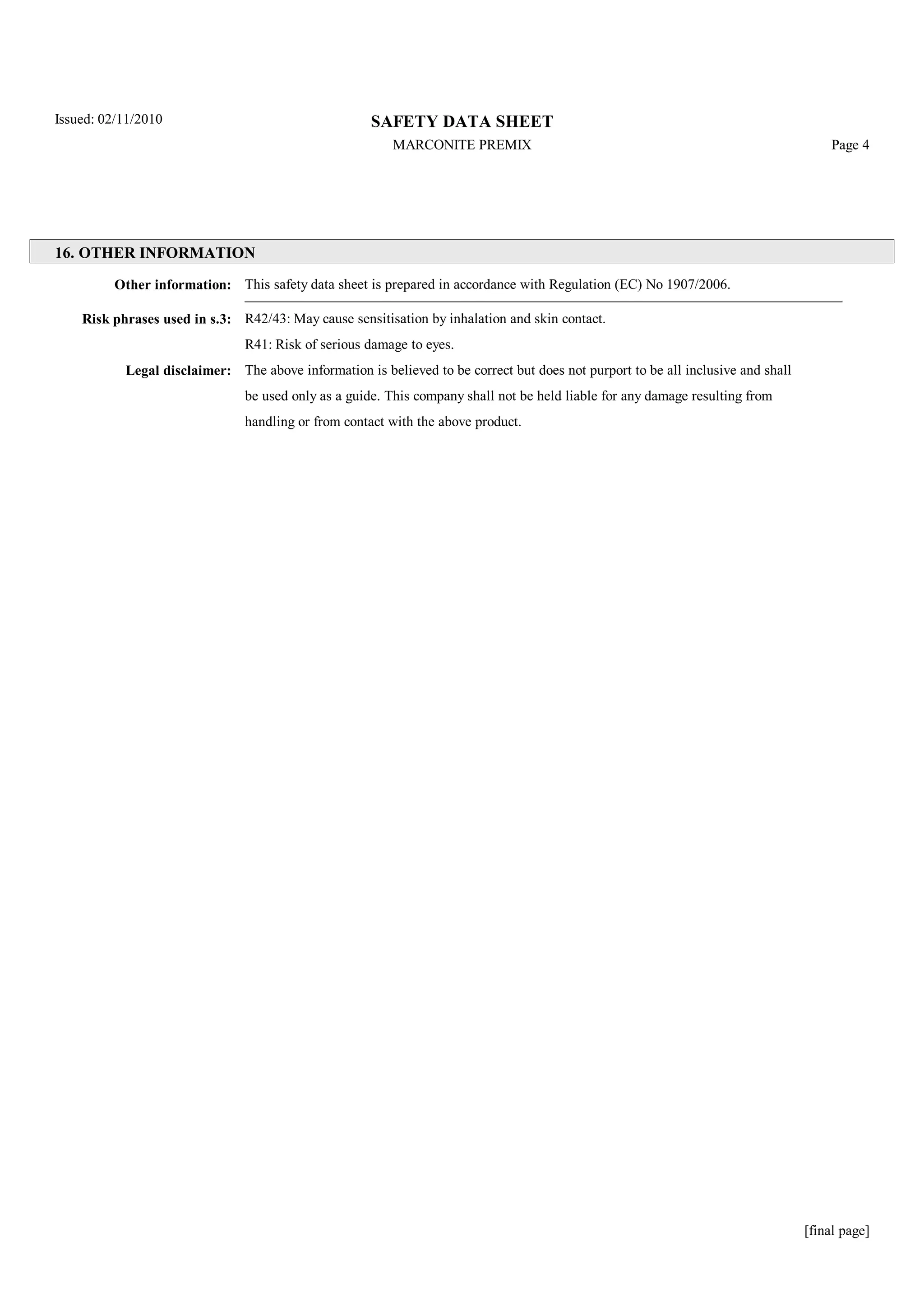 Marconite Aggregate - Premix Safety Data Sheet | PDF