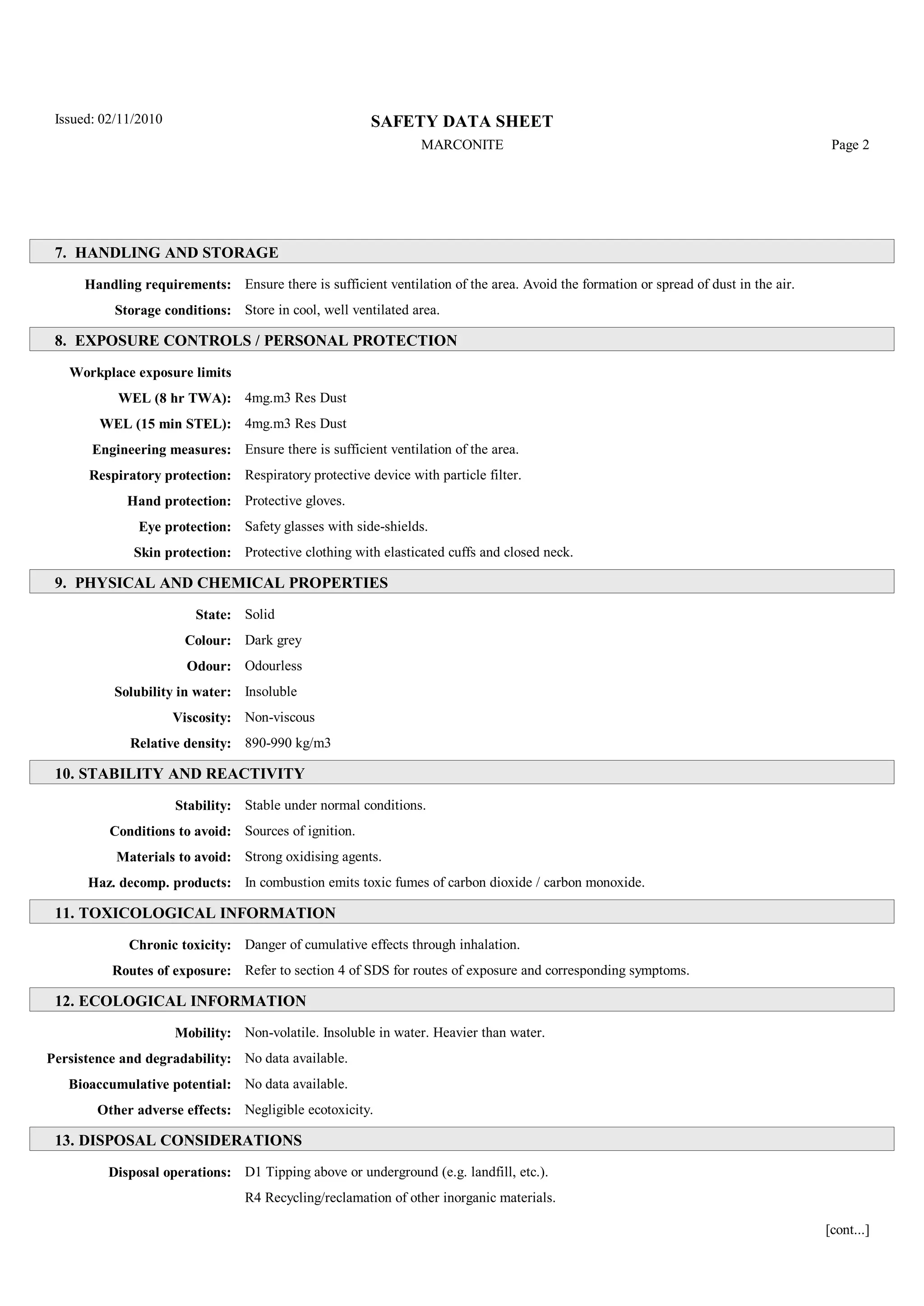 Marconite Aggregate - Safety Data Sheet | PDF
