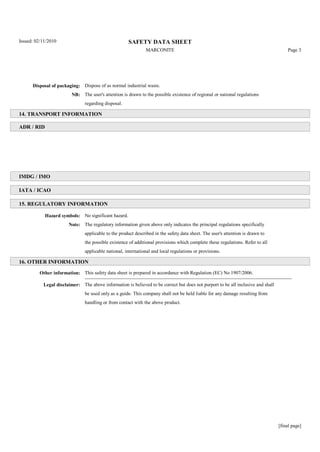 Marconite Aggregate - Safety Data Sheet | PDF
