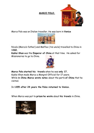 A GREAT EXPLORER: Marco Polo. | DOCX | Asia Travel | Travel Locations