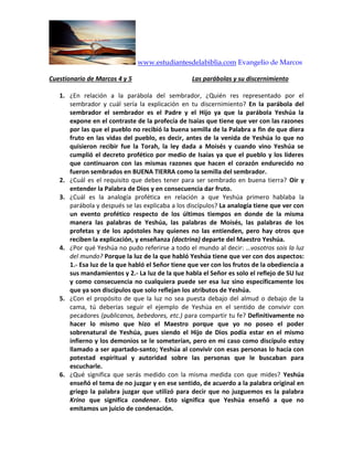 03.- Cuestionario de Marcos 4 y 5 Las parábolas y su discernimiento | PDF