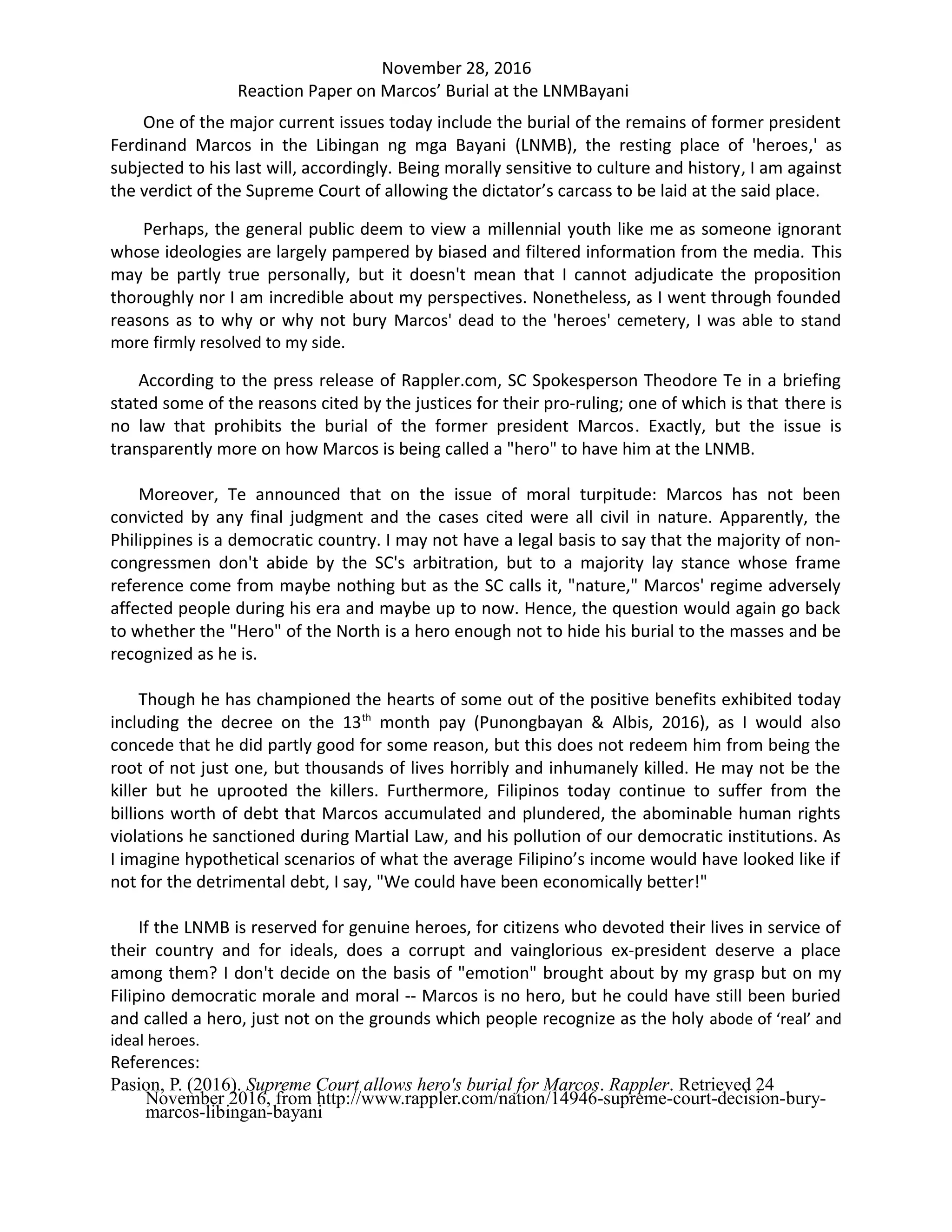 Ferdinand Marcos at the LNMB: In a Millennial's Perspective | DOC | Law