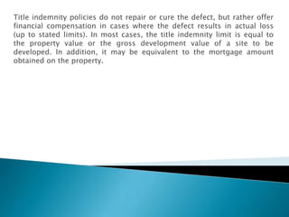 How Title Indemnity Policies Function | PPTX