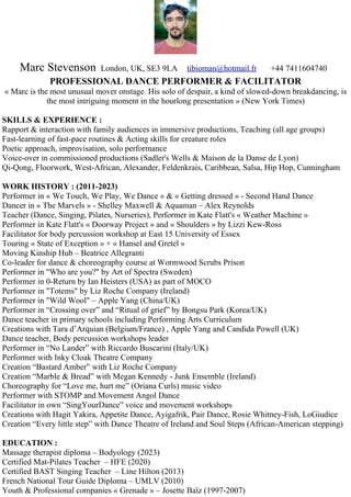 CV for dance artist and performer Marc Stevenson | PDF