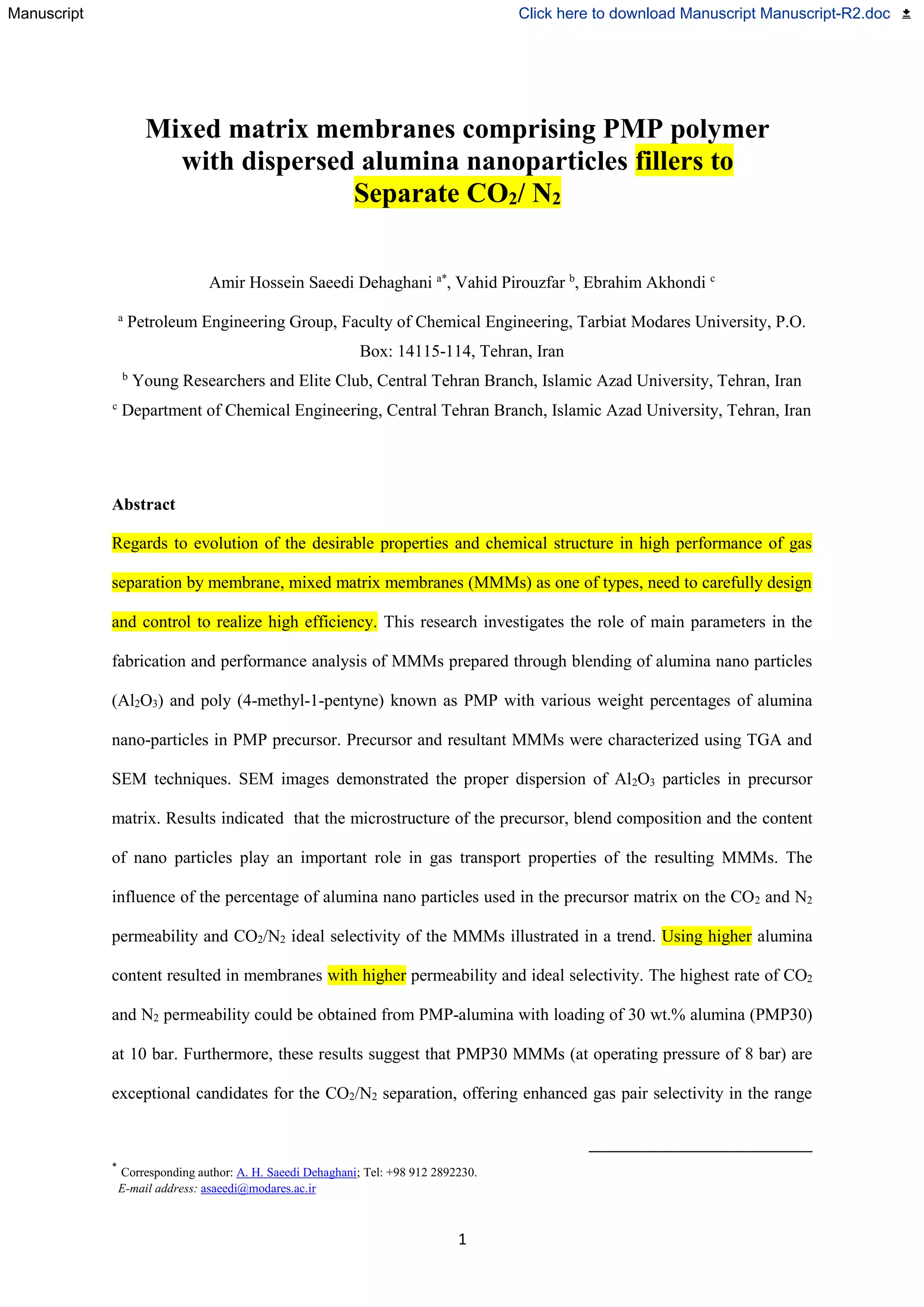 Mixed matrix membranes comprising PMP polymer with dispersed alumina ...
