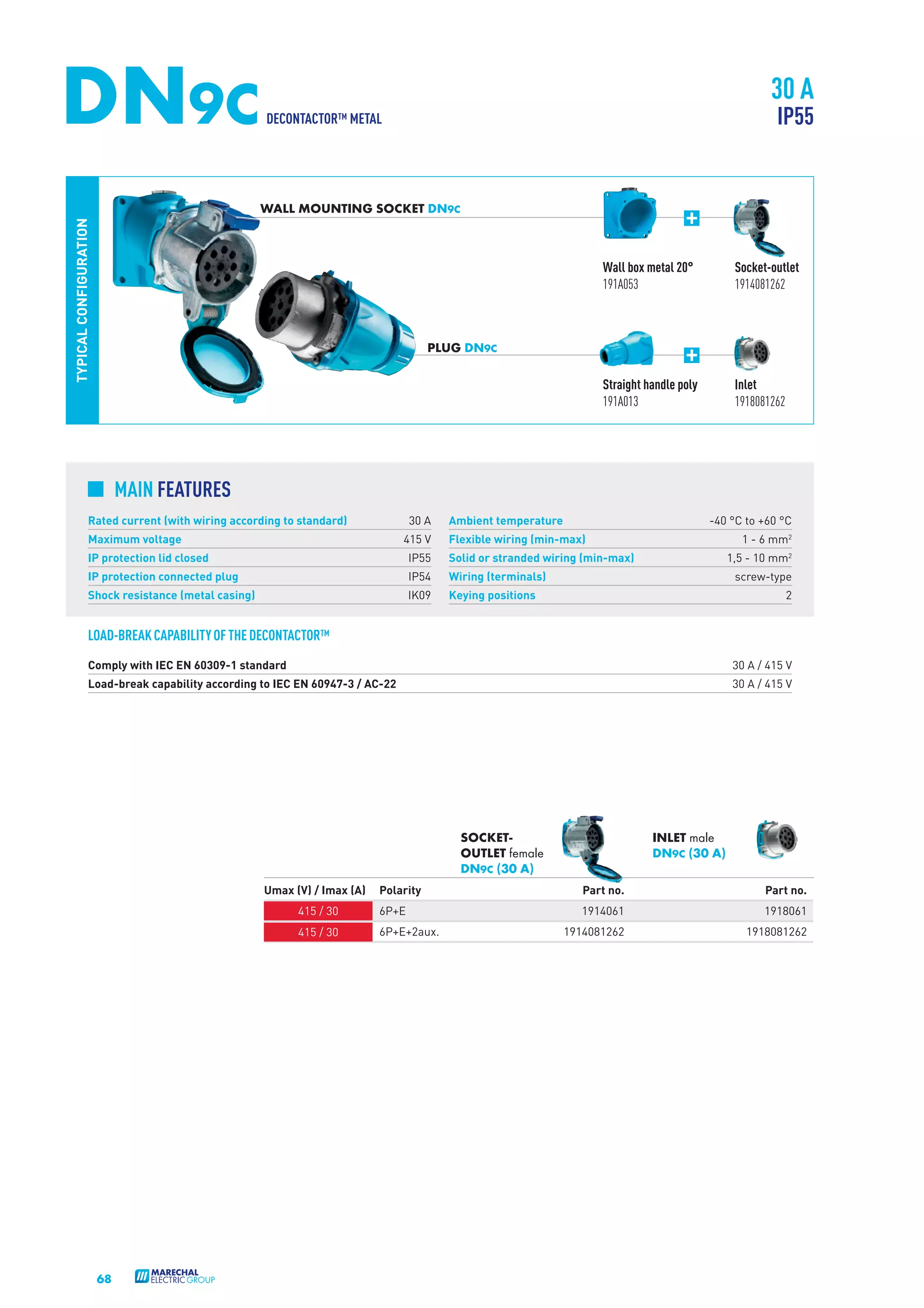 Marechal DN9C Connectors 30Amp 6 Pin + Earth - Marechal Star Delta 7 ...