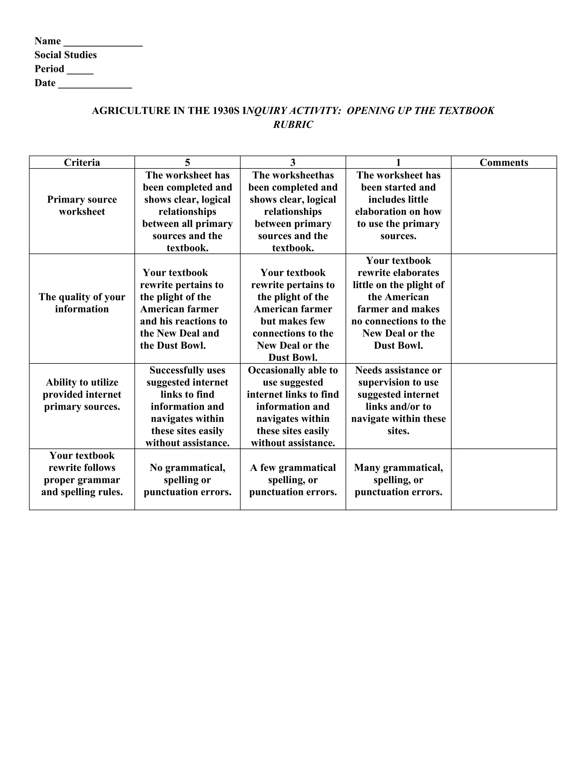 Marganski dust bowl opening the textbook lesson plan | DOCX