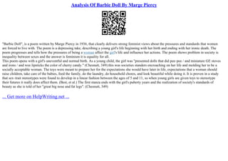 Marge Piercy Barbie Doll Essay | PPT