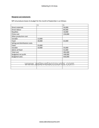 Marginal costing notes | PDF