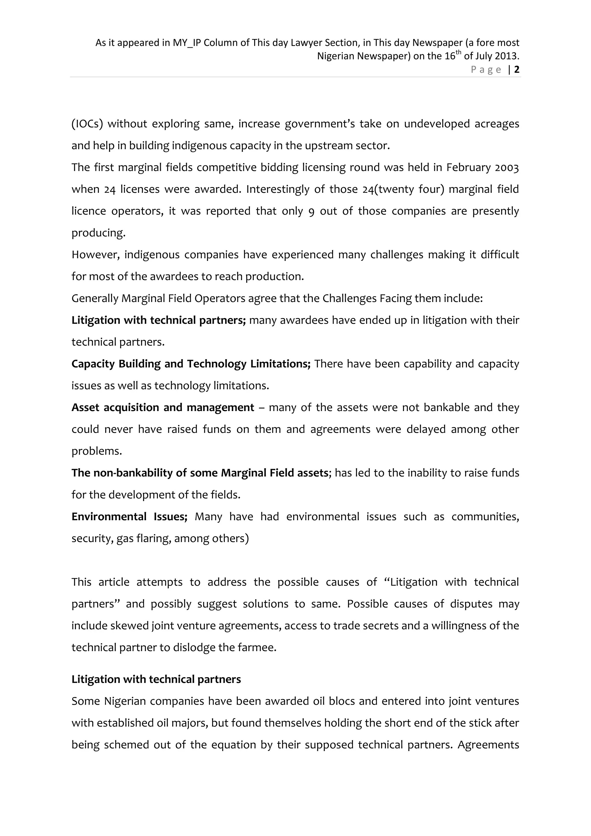 Marginal Field Operations...What You Need To Know by Olufola Wusu esq ...