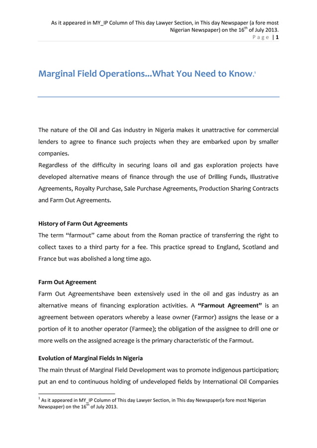 Marginal Field Operations...What You Need To Know by Olufola Wusu esq ...