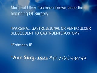 Marginal Ulcer after Gastric Bypass; | PPT