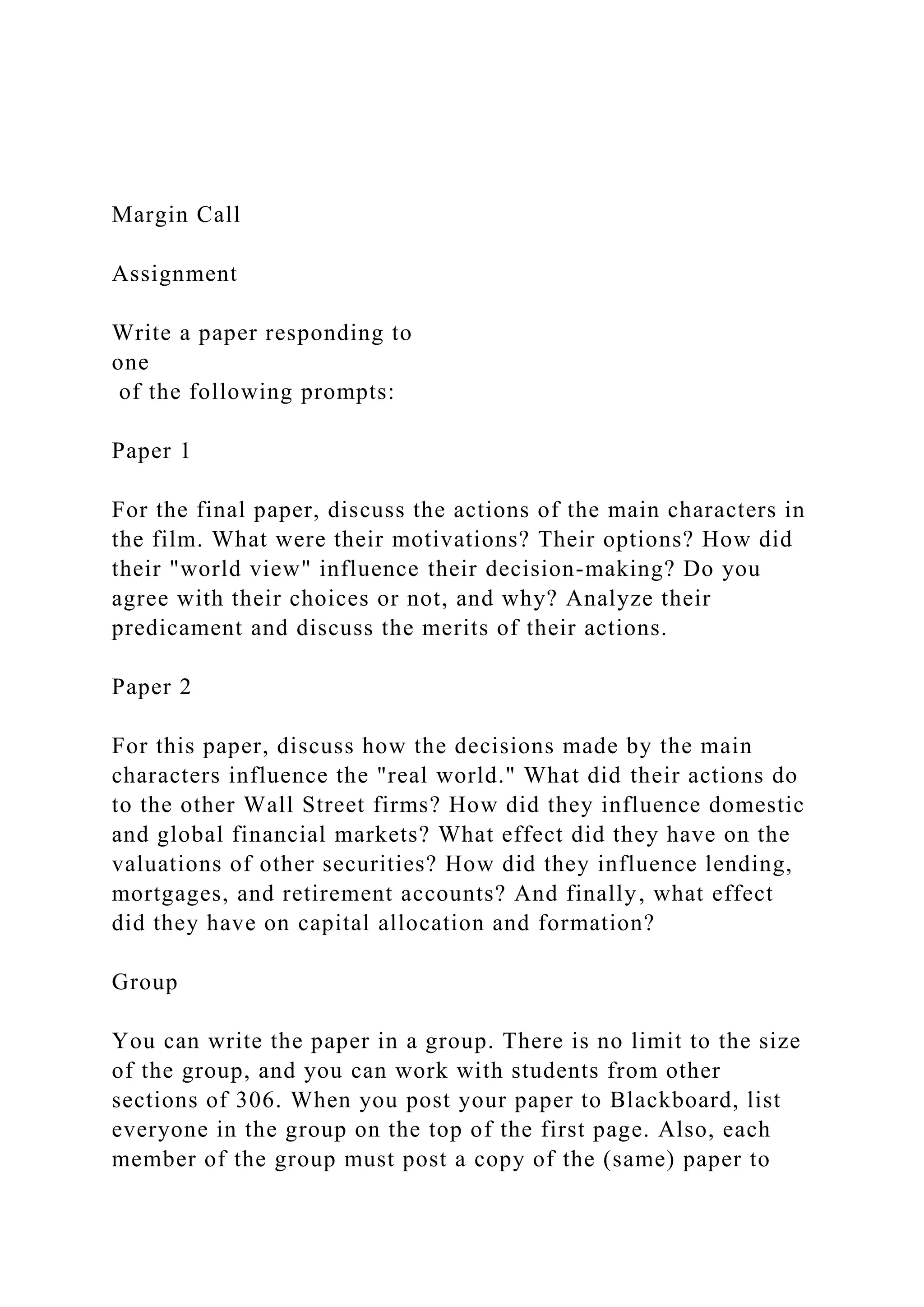 Margin CallAssignmentWrite a paper responding to one.docx