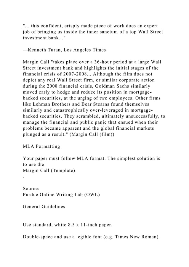 Margin CallAssignmentWrite a paper responding to one.docx