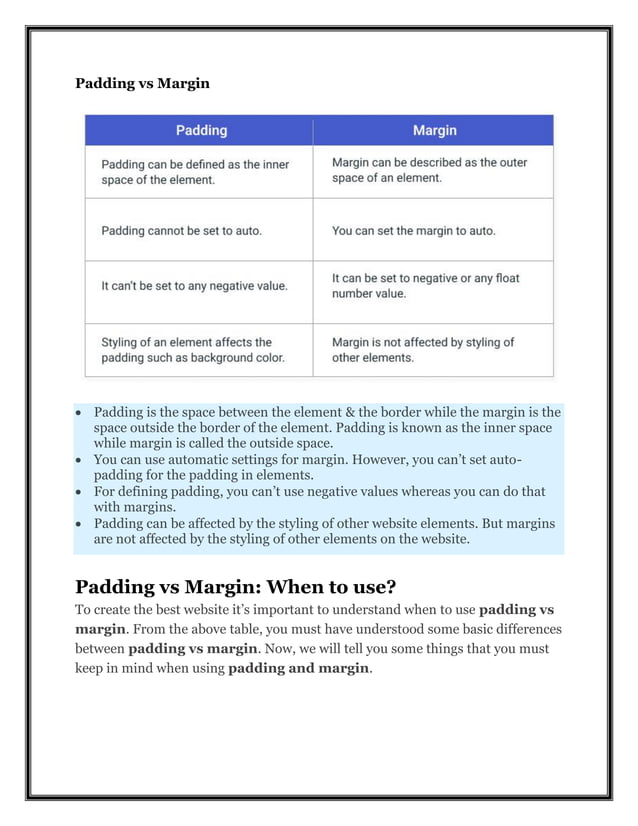 Margin vs Padding.pdf | Web Design and HTML | Internet