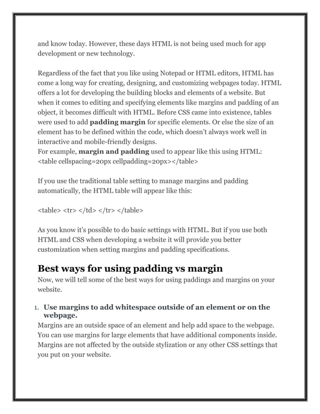 Margin vs Padding.pdf | Web Design and HTML | Internet