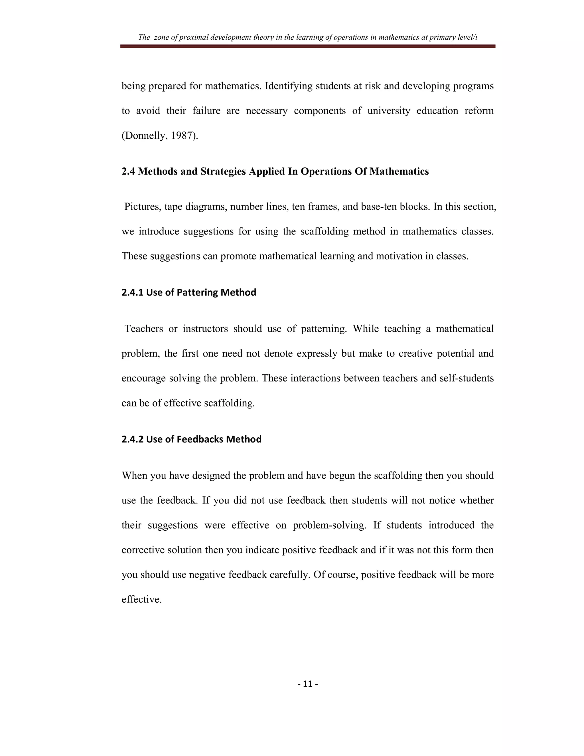 Thesis: The Zone Of Proximal Development Theory In The Learning Of Operations In Mathematics At ...