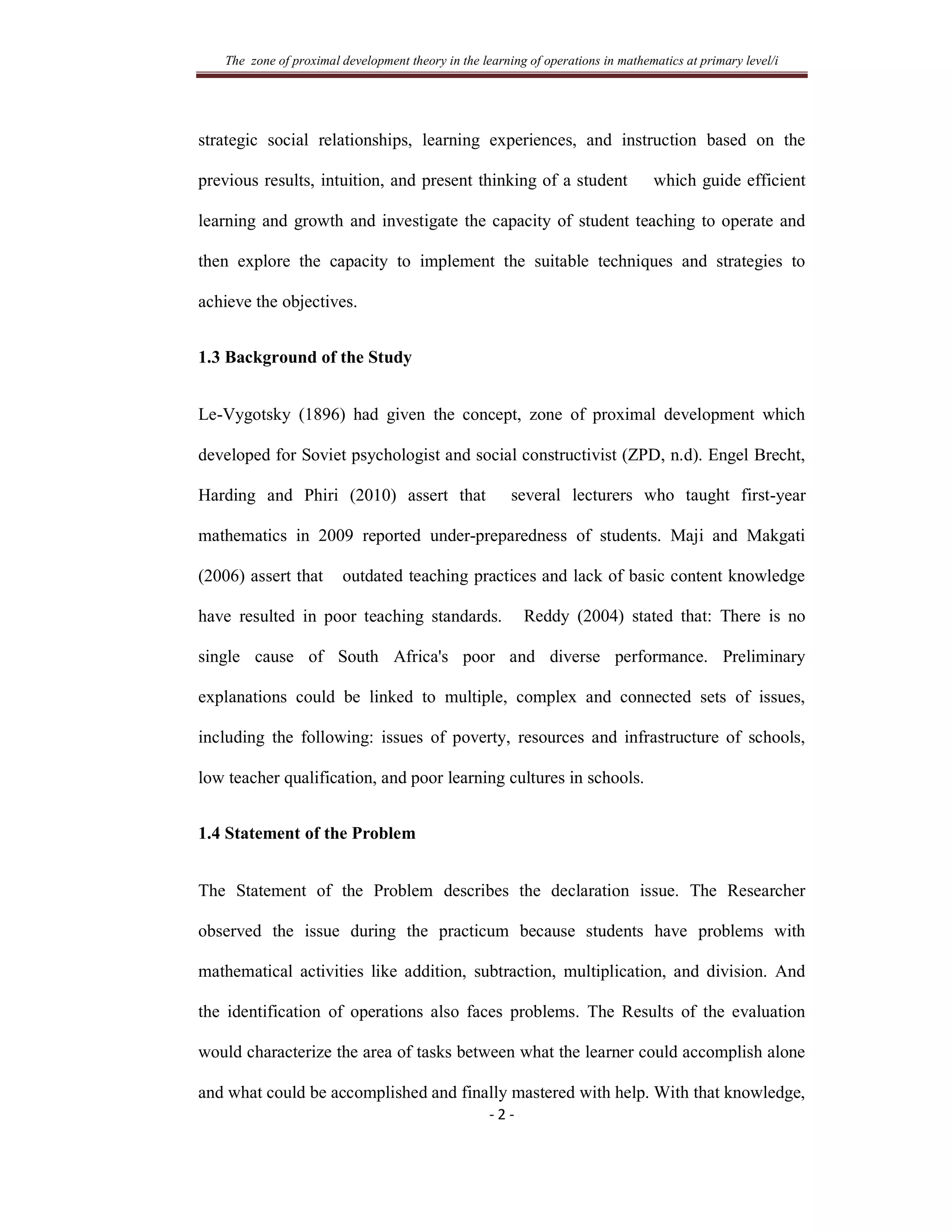 Thesis: The Zone Of Proximal Development Theory In The Learning Of ...