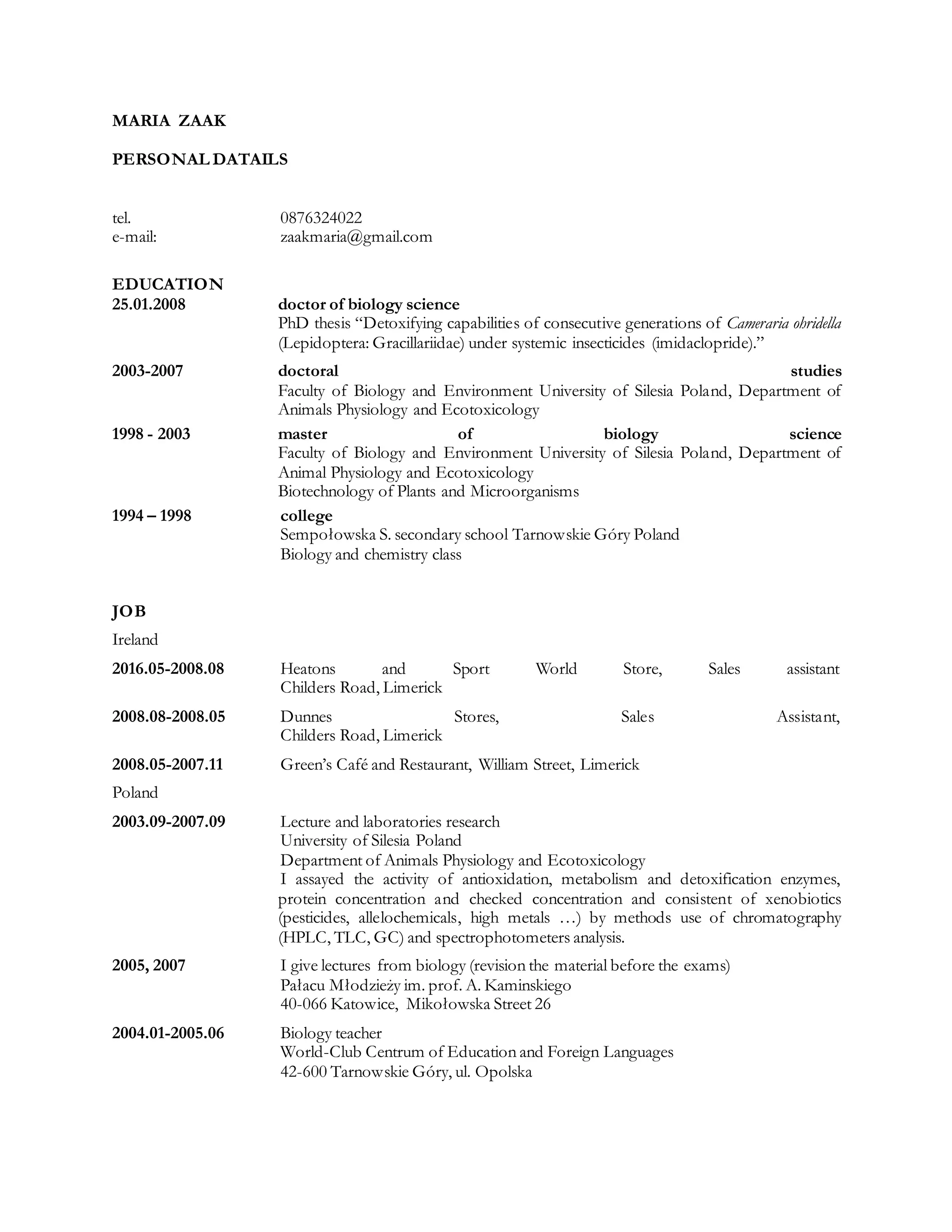 Maria żaak cv new | PDF