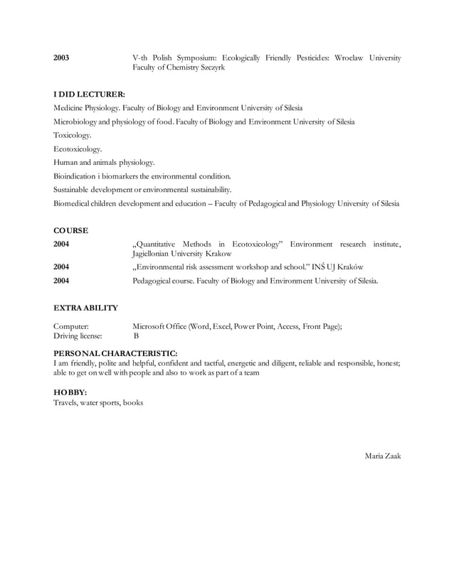 Maria żaak cv new | PDF