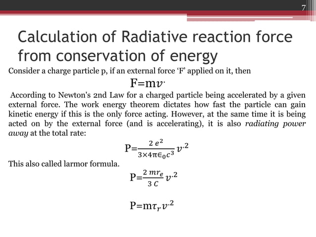 Radiative reaction Force From conservation of Energy | PPTX