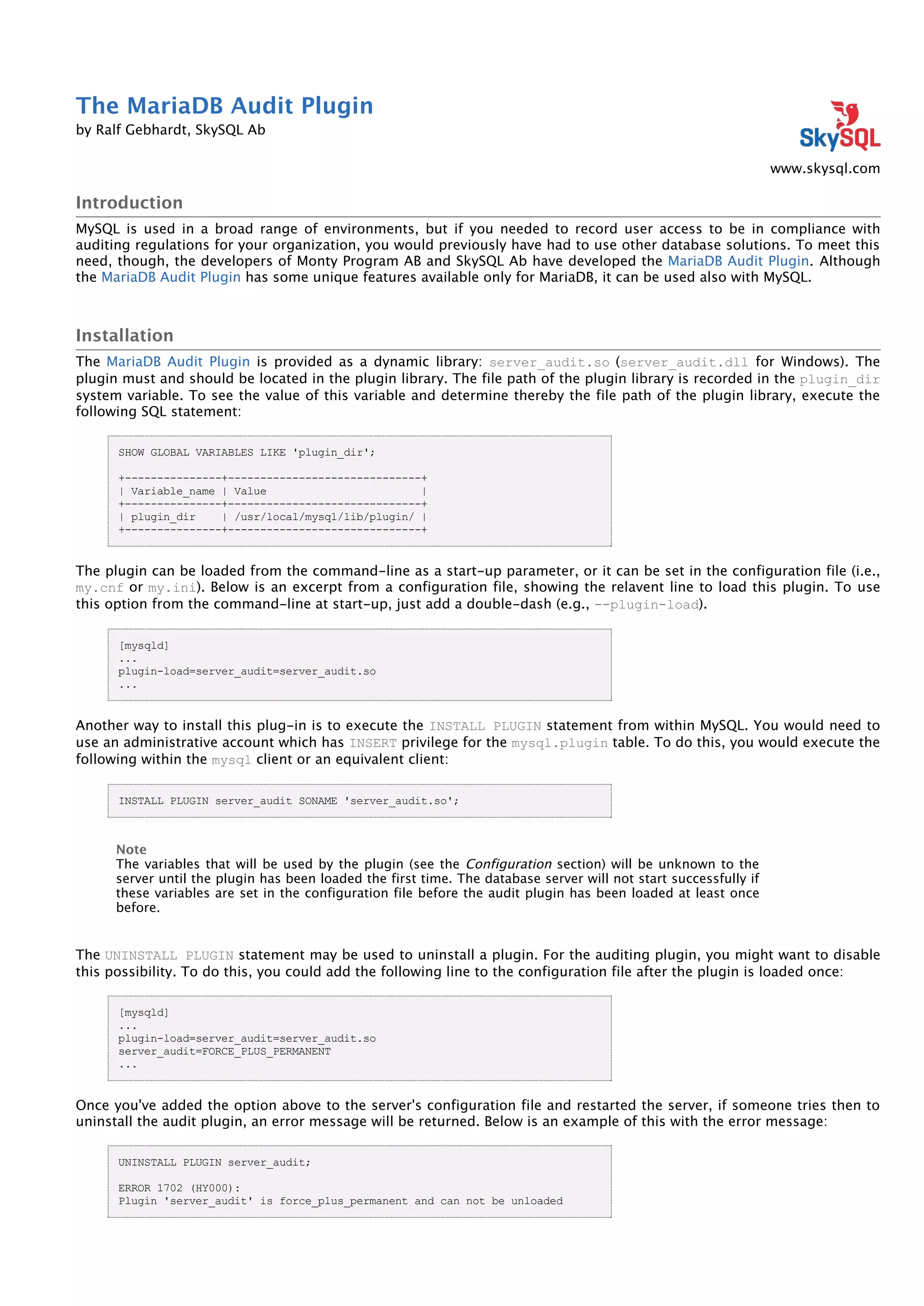 Maria db audit plugin introduction v1.3 | PDF