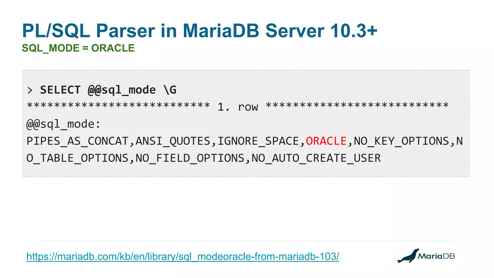 MariaDB migration from commercial database | PPT
