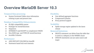 MariaDB Server 10.3 - Temporale Daten und neues zur DB-Kompatibilität | PPT