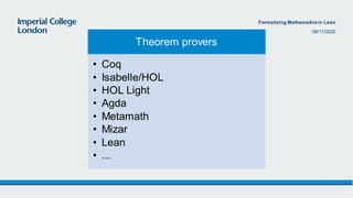 Formalizing Mathematics in Lean | PPT