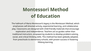 Maria Montessori: Pioneer of Child-Centered Education | PPTX
