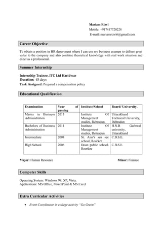 Mariam's resume | DOC | Business | Business and Finance