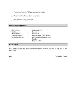 Mariam's resume | DOC | Business | Business and Finance