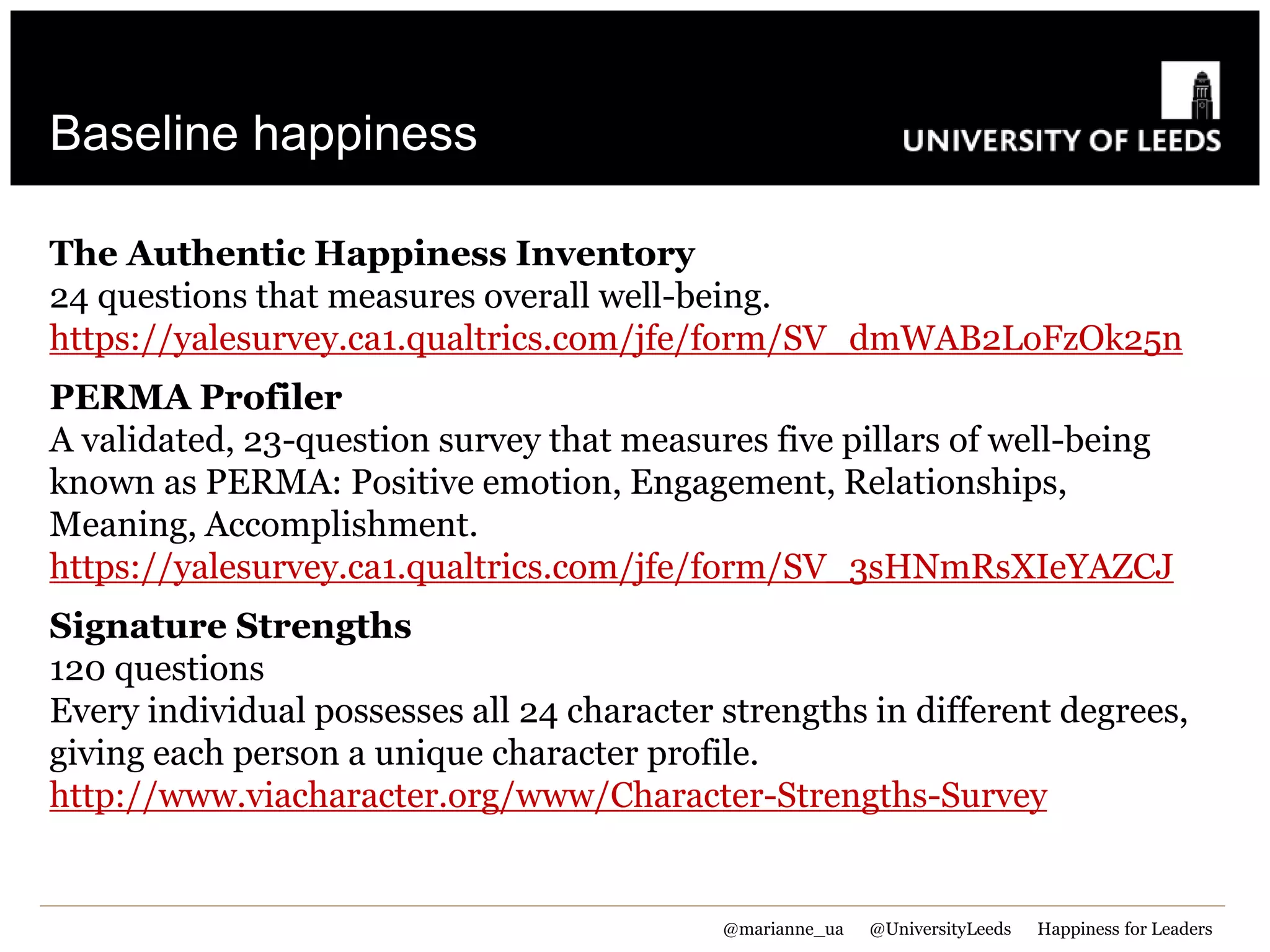 Happiness for leaders: positive psychology and science of well-being | PPTX