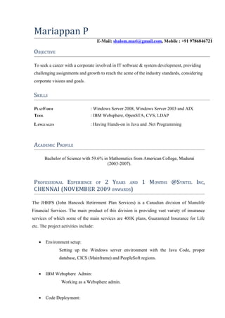 Mariappan p 2+ exp resume | PDF