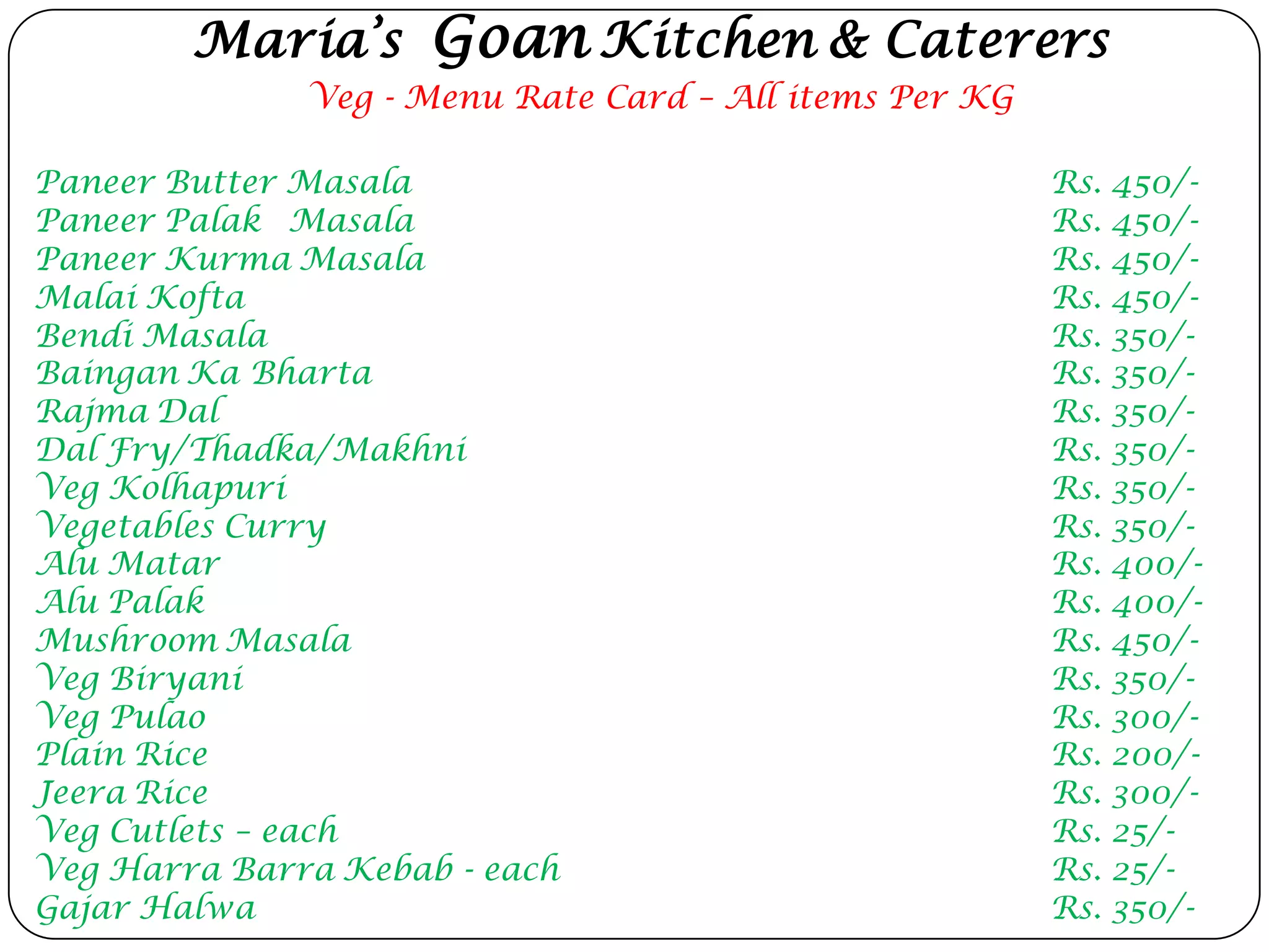 Marias Goan Kitchen Menu Card V1 | PPT