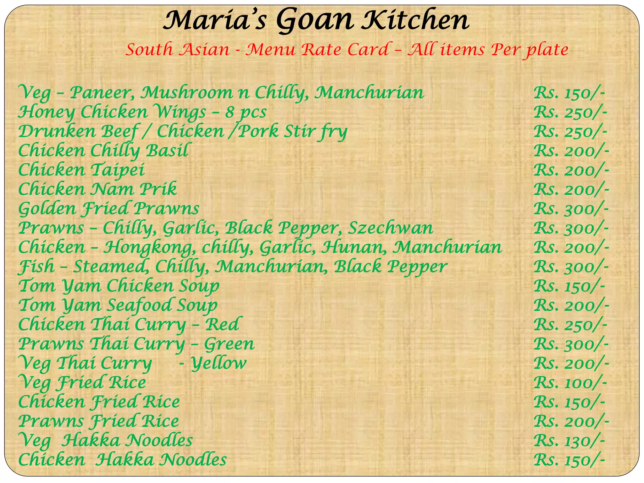 Maria's goan kitchen menu jan2015 | PDF | Cooking | Food & Drink