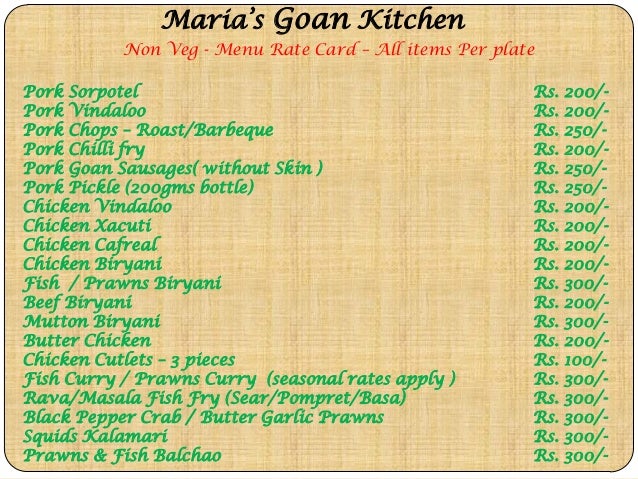 Maria's goan kitchen menu jan2015